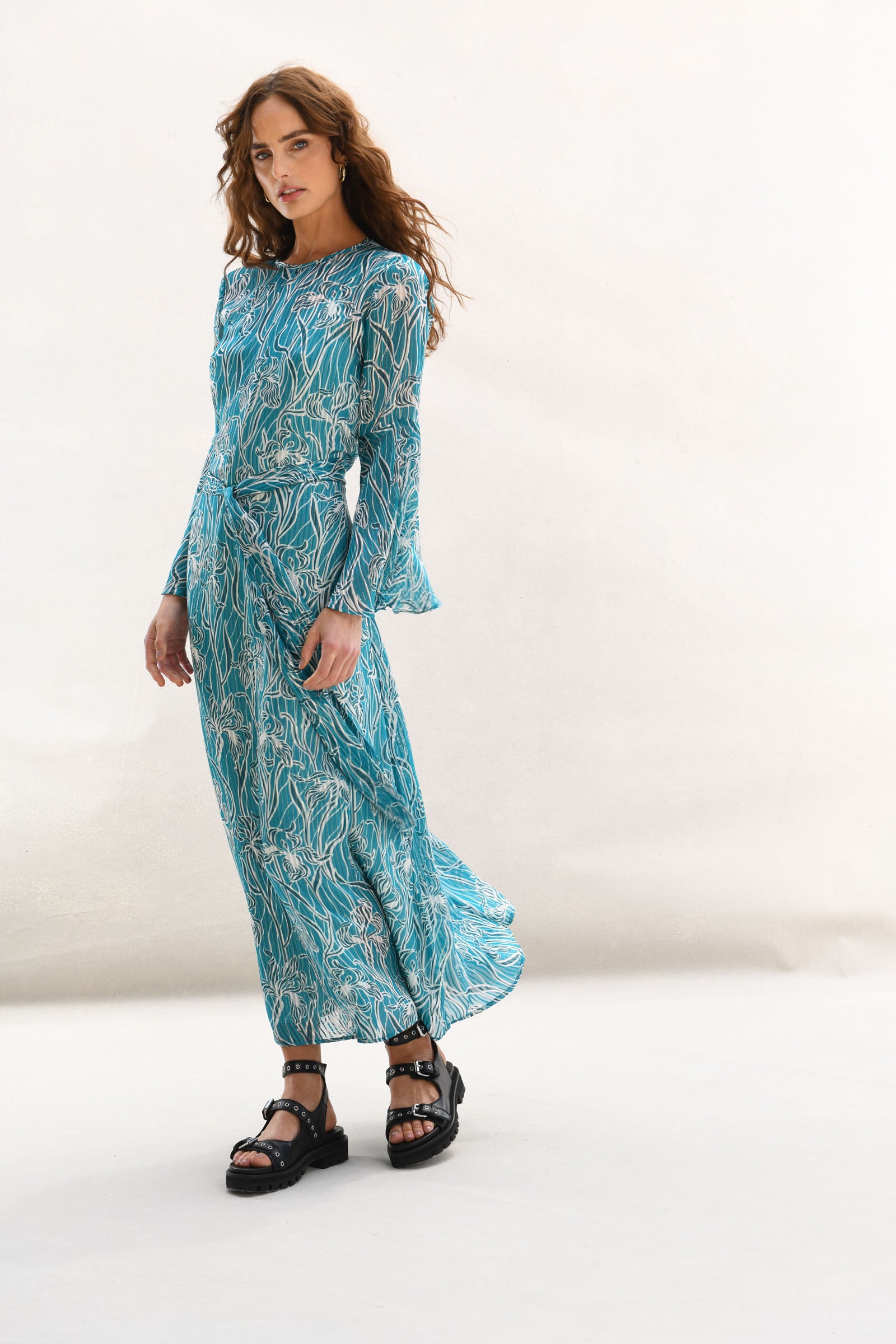 Florence : Turquoise Burnout Lurex Floral – Julie Harrah
