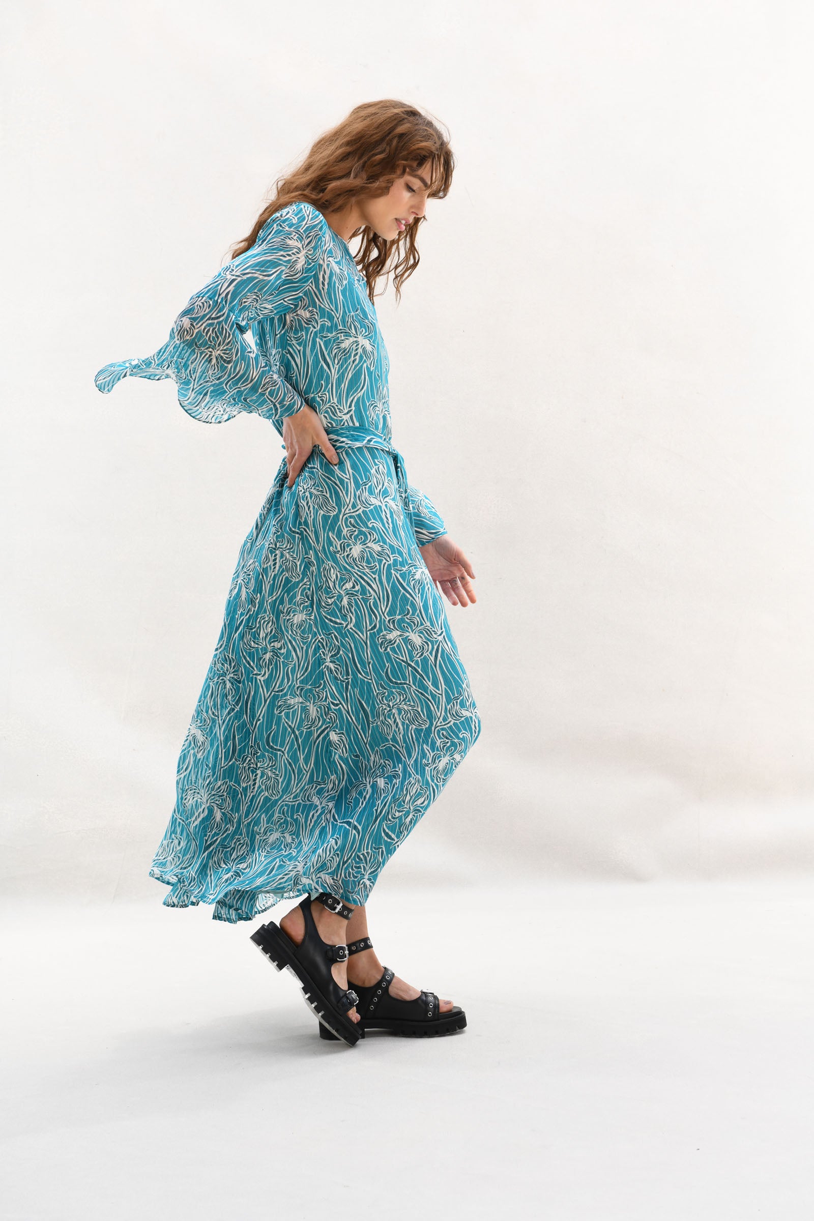 Florence : Turquoise Burnout Lurex Floral – Julie Harrah